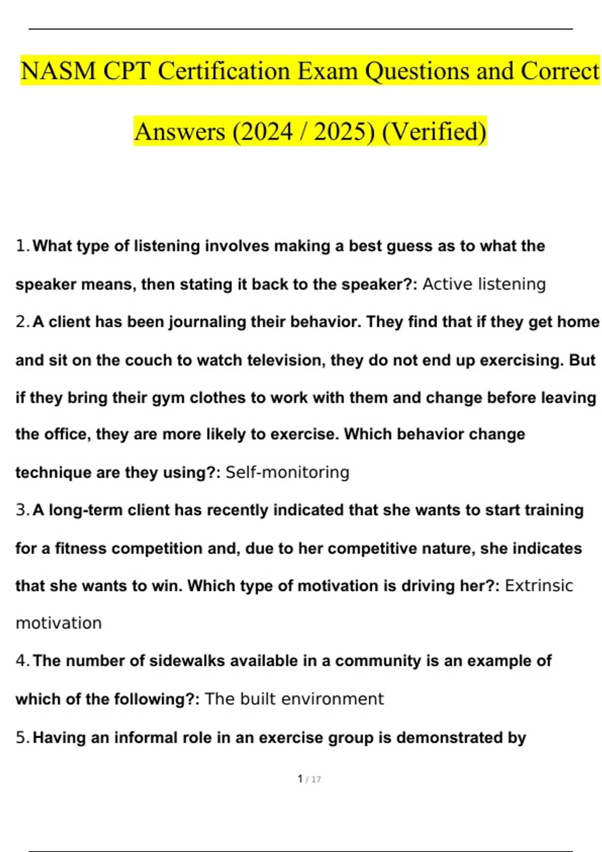 NASM CPT Certification Exam Questions and Answers (2024 / 2025 ...