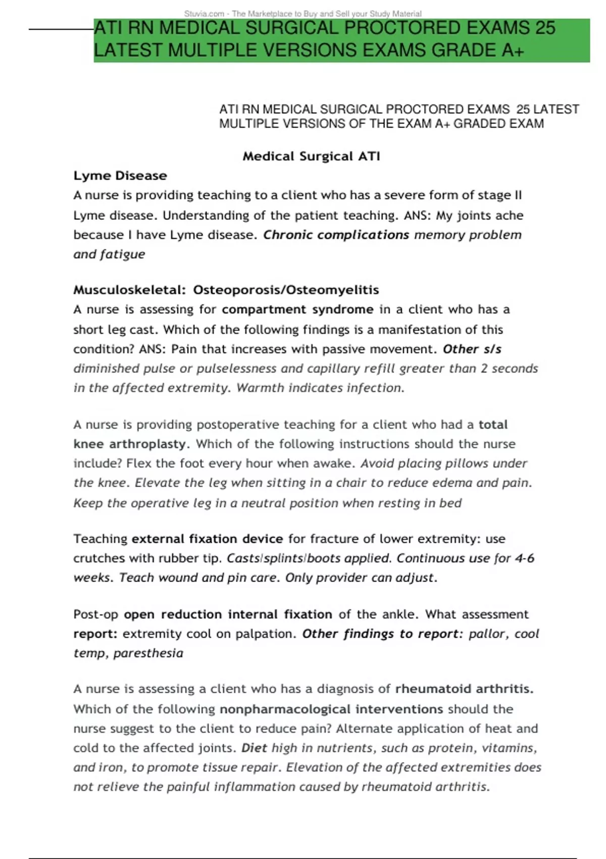 ATI RN MEDICAL SURGICAL PROCTORED EXAMS 25 LATEST MULTIPLE VERSIONS ...