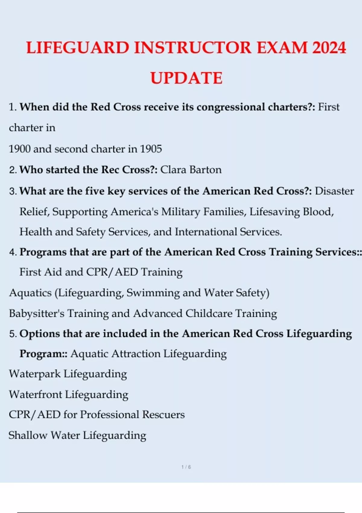 LIFEGUARD INSTRUCTOR EXAM 2024 UPDATED QUESTIONS AND ANWERS 2024 ...
