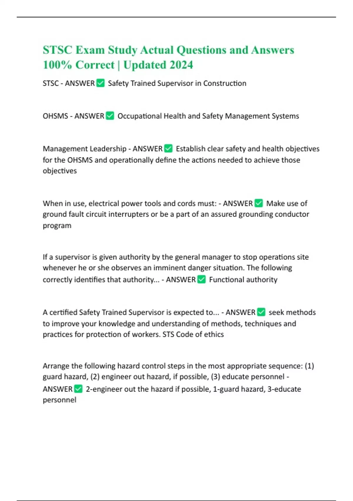 STSC Exam Study Actual Questions and Answers 100% Correct | Updated ...