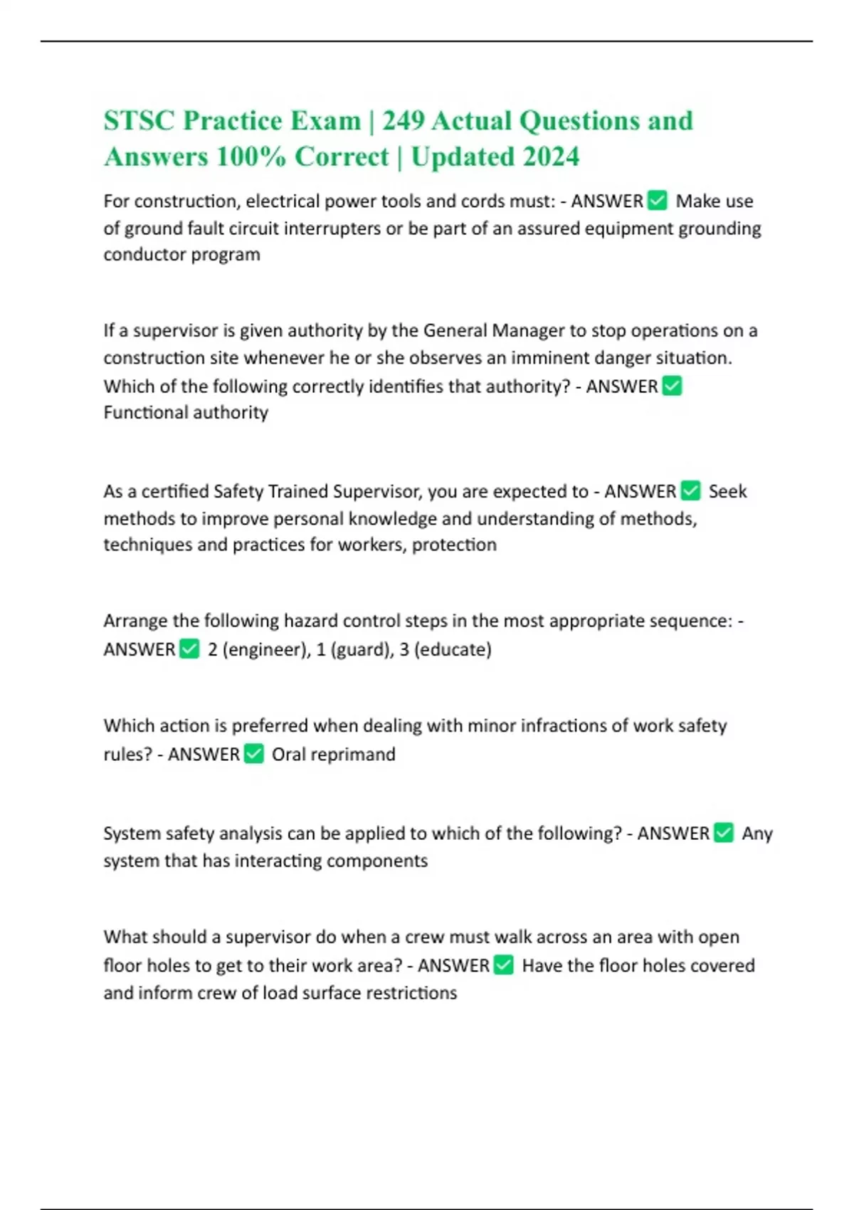 STSC Practice Exam | 249 Actual Questions and Answers 100% Correct ...