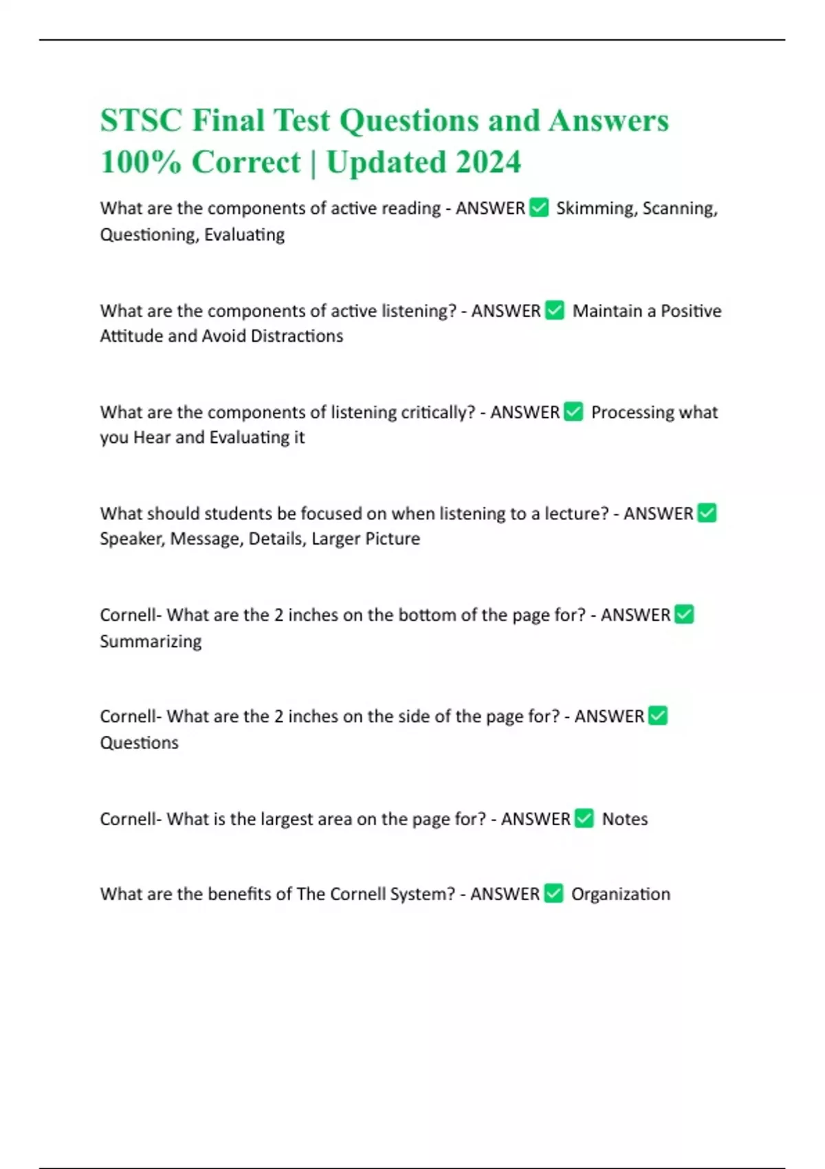 STSC Final Test Questions and Answers 100% Correct | Updated 2024 ...