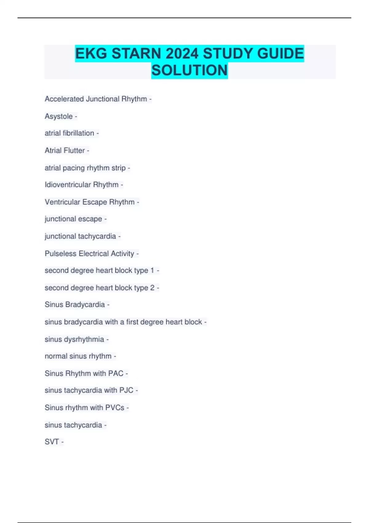 EKG STARN 2024 STUDY GUIDE SOLUTION - EKG - Stuvia US