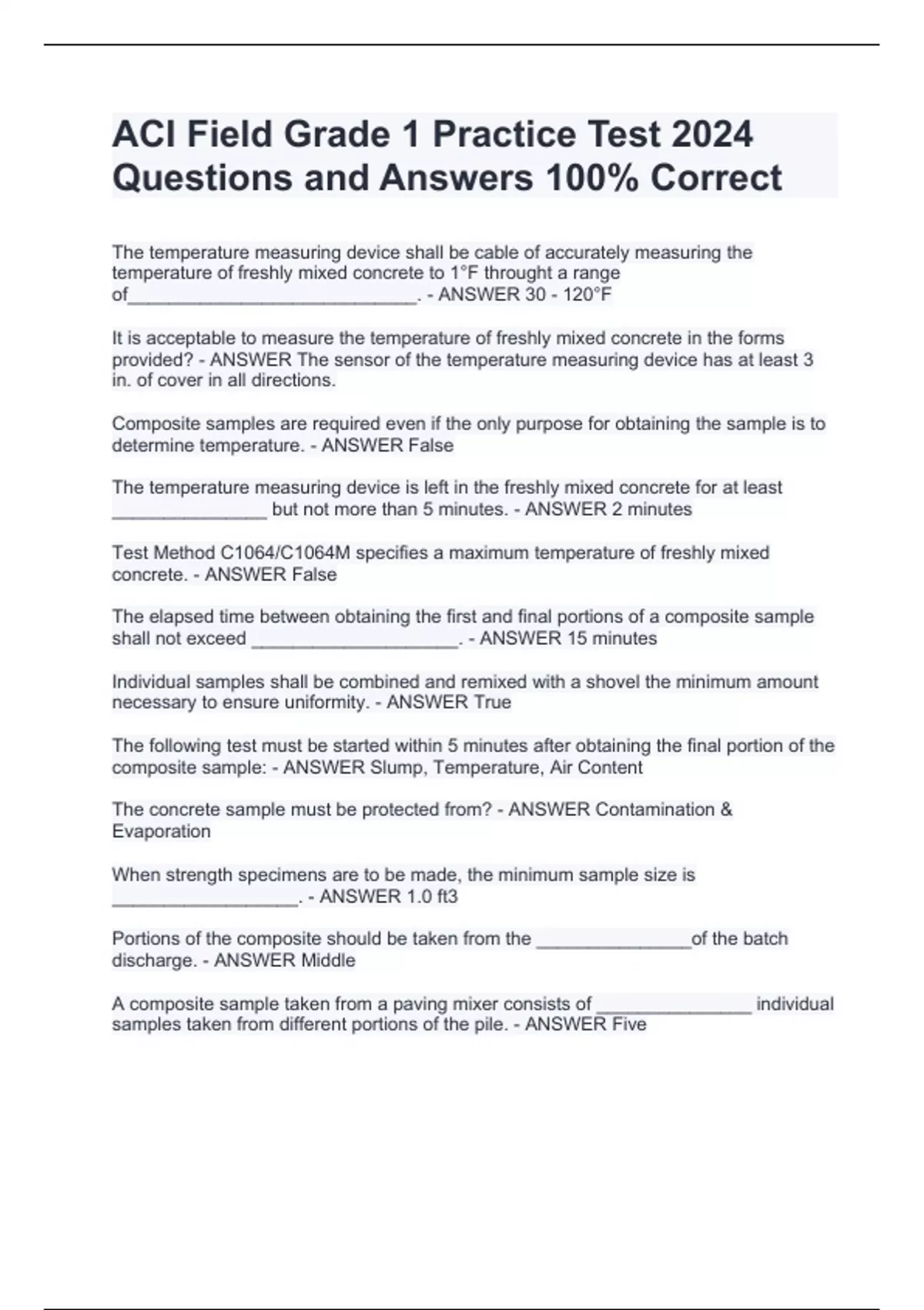 ACI Field Grade 1 Practice Test 2024 Questions and Answers 100% Correct ...