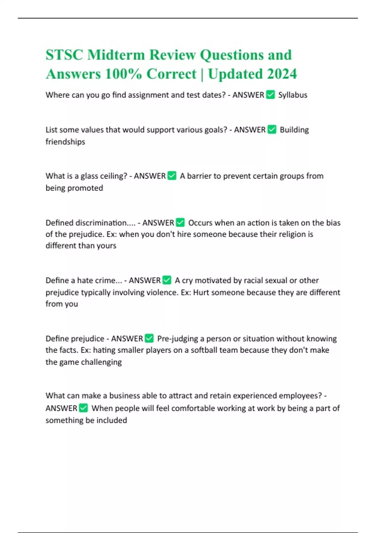STSC Midterm Review Questions and Answers 100% Correct | Updated 2024 ...