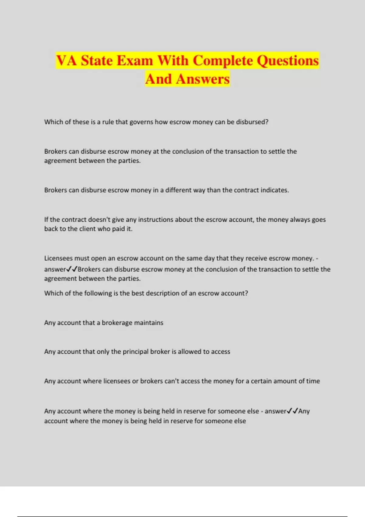 VA State Exam With Complete Questions And Answers - VA State - Stuvia US