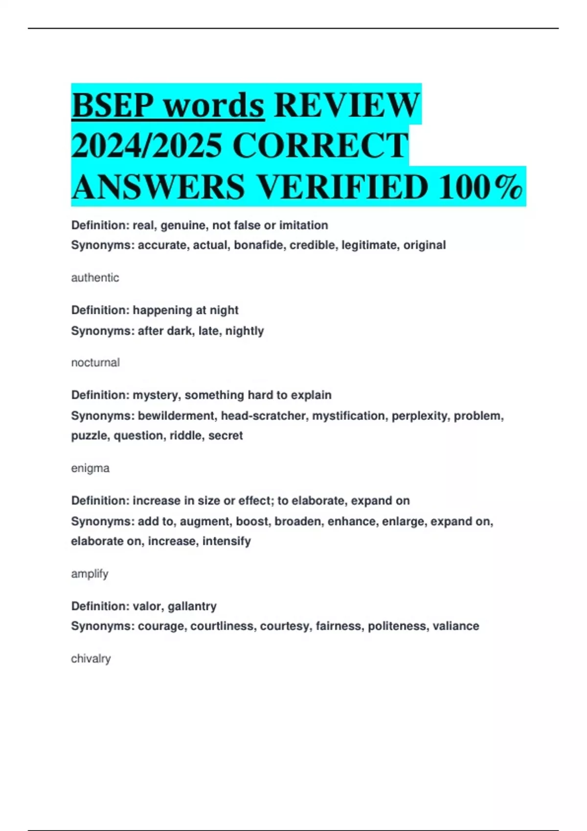 BSEP words REVIEW 2024/2025 CORRECT ANSWERS VERIFIED 100% ALREADY ...