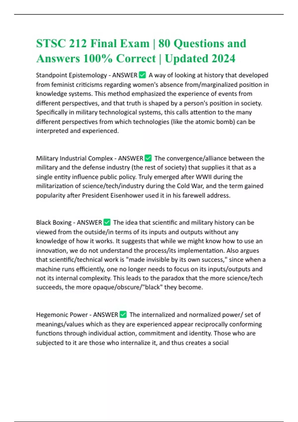 STSC 212 Final Exam | 80 Questions and Answers 100% Correct | Updated 2024 - Stsc - Stuvia US
