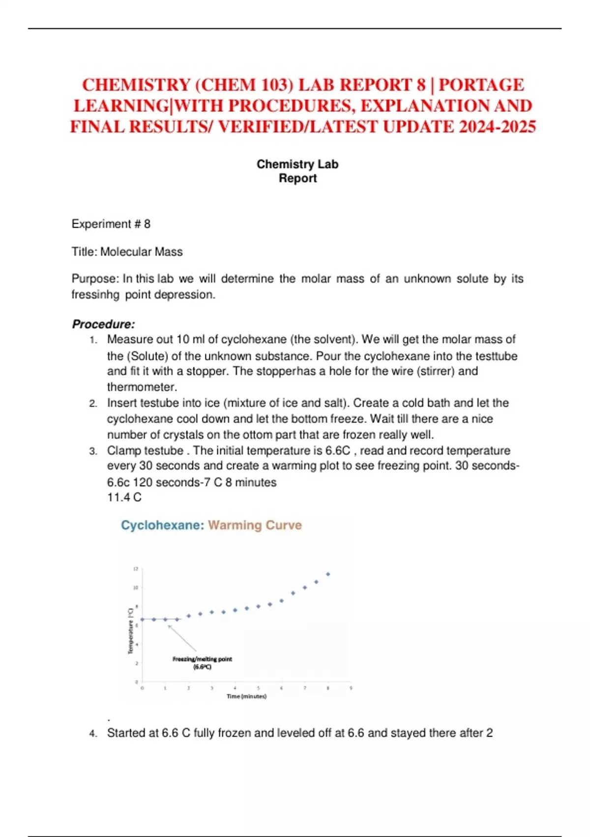 CHEM 103 LAB REPORTS 1-8/ACTUAL LAB REPORTS WITH CORRECT VERIFIED ANSWERS AND EXPLANATIONS ...
