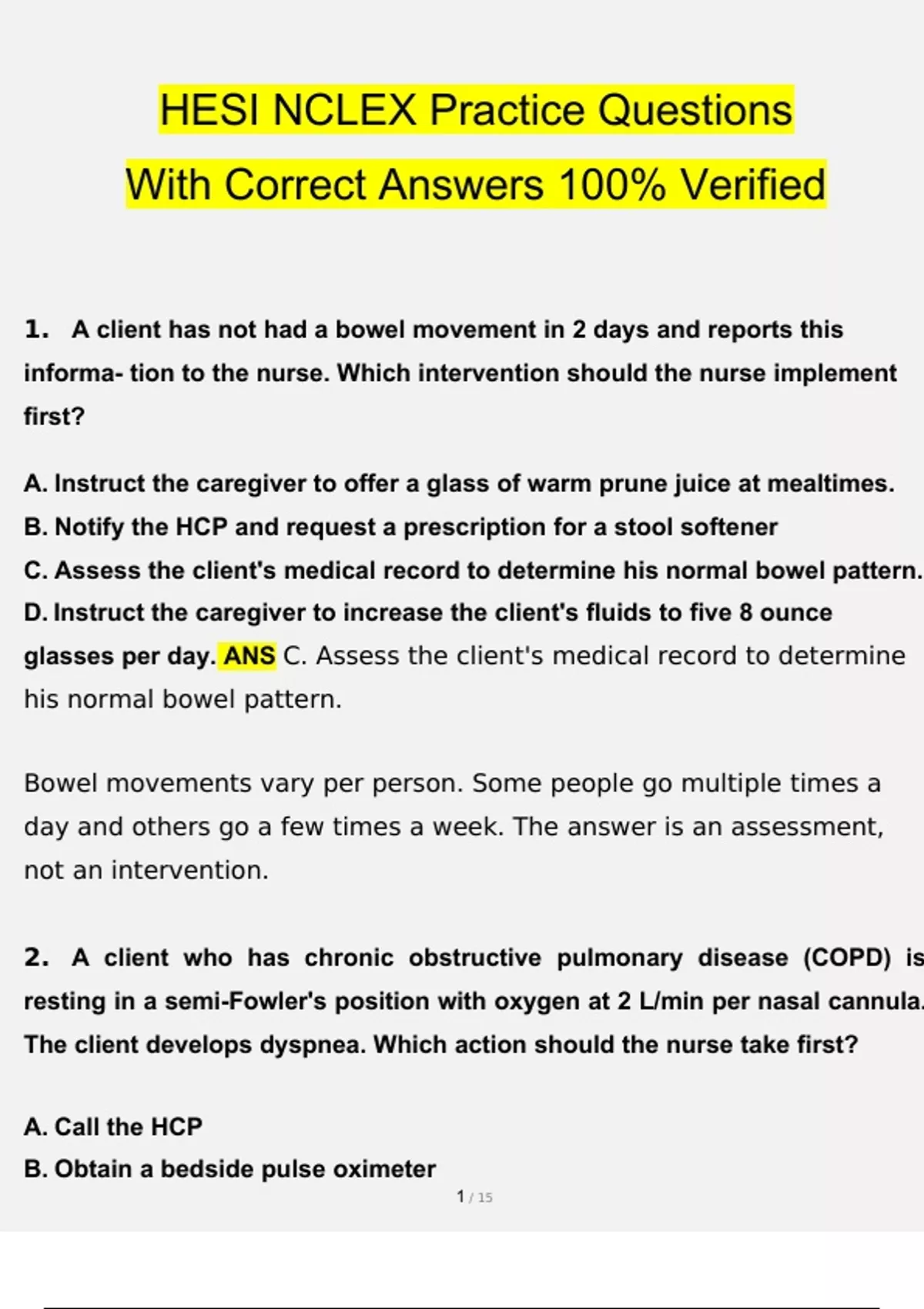 HESI NCLEX Practice Questions With Correct Answers 100% Verified(2023/ ...