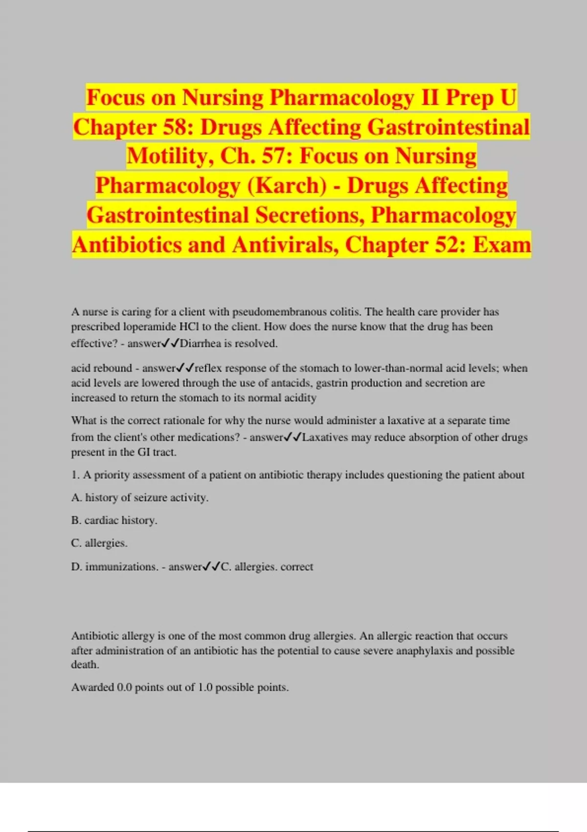 Focus on Nursing Pharmacology II Prep U Chapter 58: Drugs Affecting ...