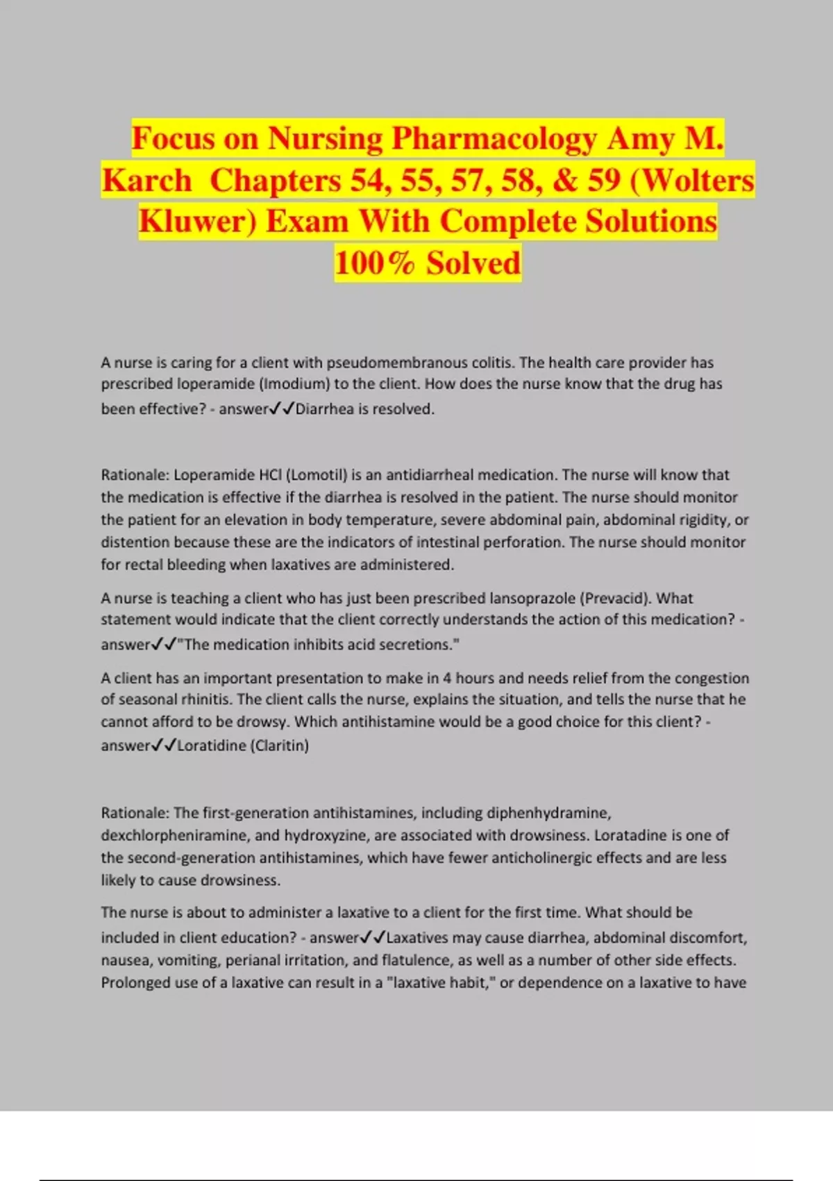 Focus on Nursing Pharmacology Amy M. Karch Chapters 54, 55, 57, 58 ...