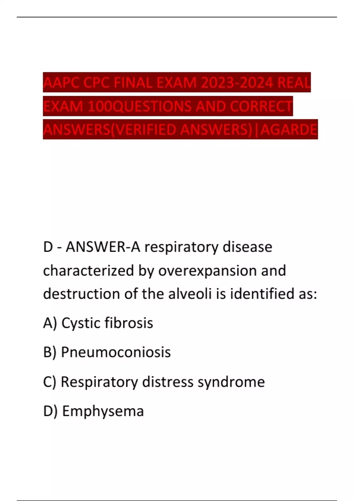 AAPC CPC FINAL EXAM REAL EXAM 100QUESTIONS AND CORRECT ANSWERS(VERIFIED ...