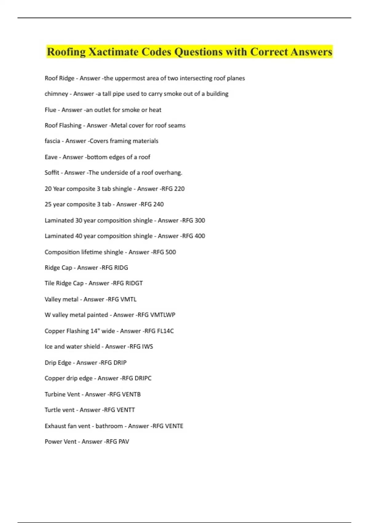 Roofing Xactimate Codes Questions with Correct Answers - Xactimate ...