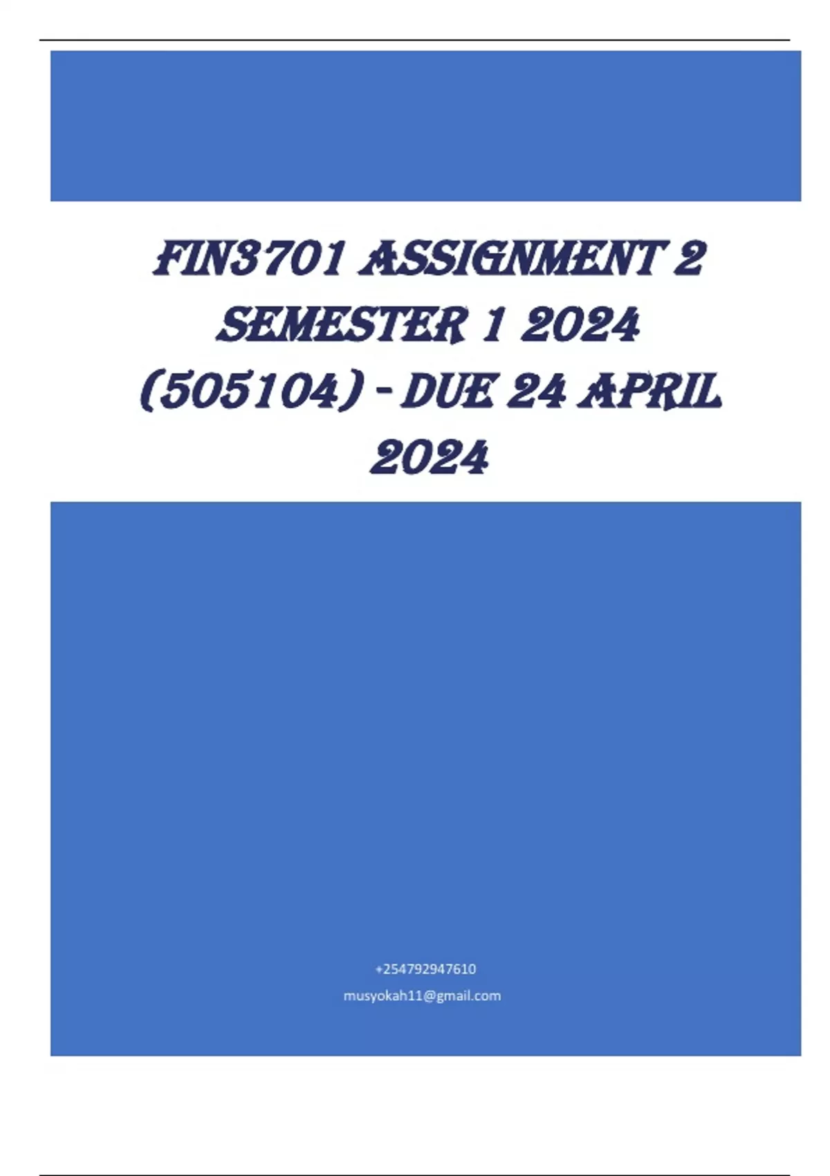 FIN3701 Assignment 2 Semester 1 2024 (505104) - DUE 24 April 2024 - FIN3701 (FIN3701) - Stuvia SA