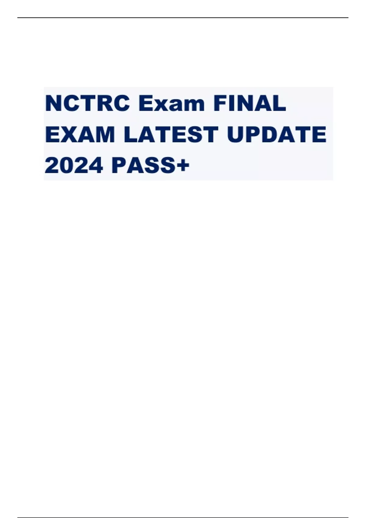 NCTRC Exam FINAL EXAM LATEST UPDATE 2024 PASS+ - NCTRC - Stuvia US