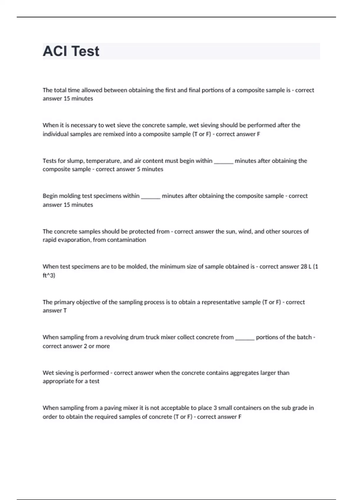ACI Test questions with 100% correct answers 2024/2025 - Aci concrete ...