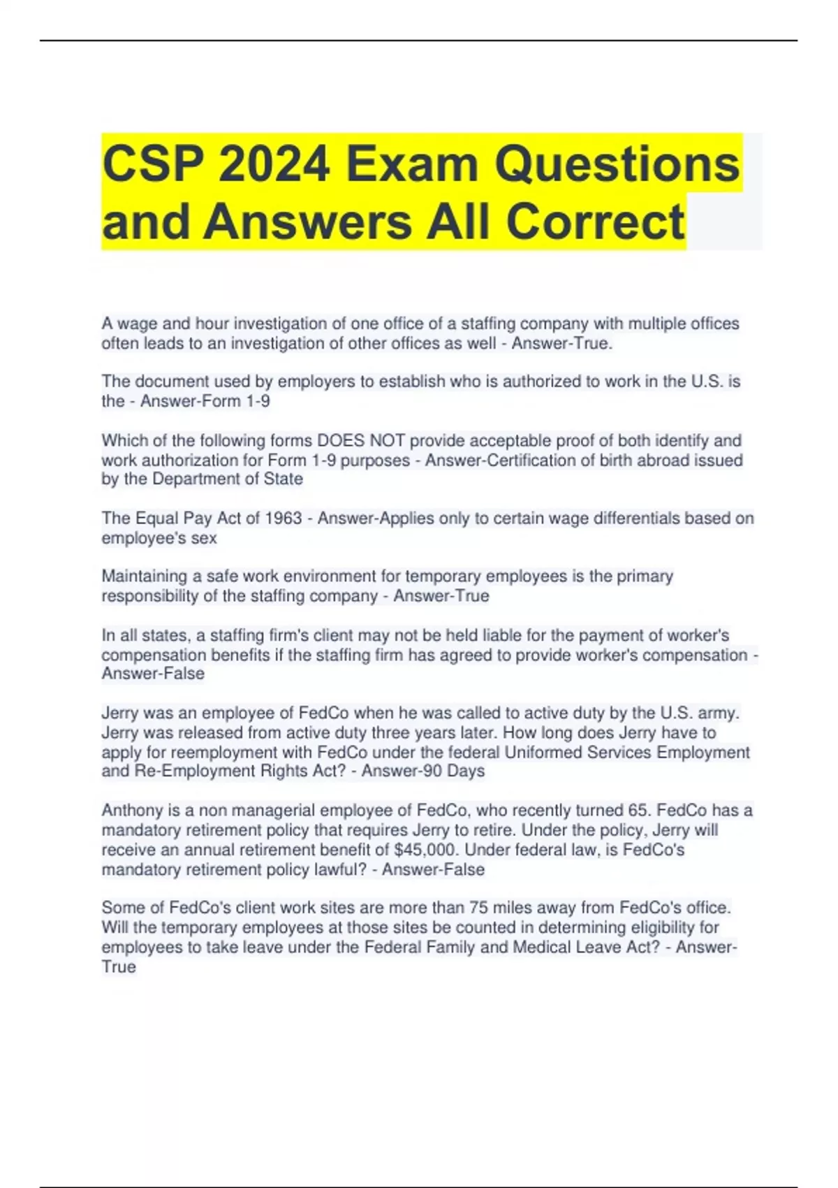 CSP 2024 Exam Questions and Answers All Correct - CSP - Stuvia US