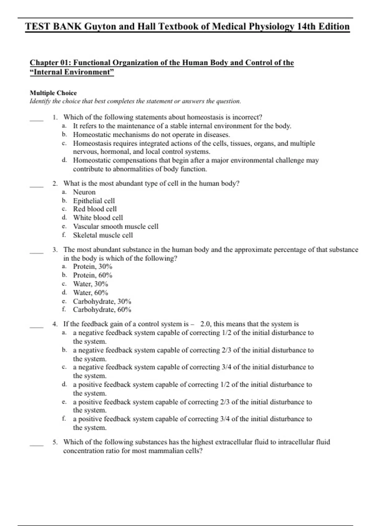 Test Bank For Guyton and Hall Textbook of Medical Physiology 14th ...