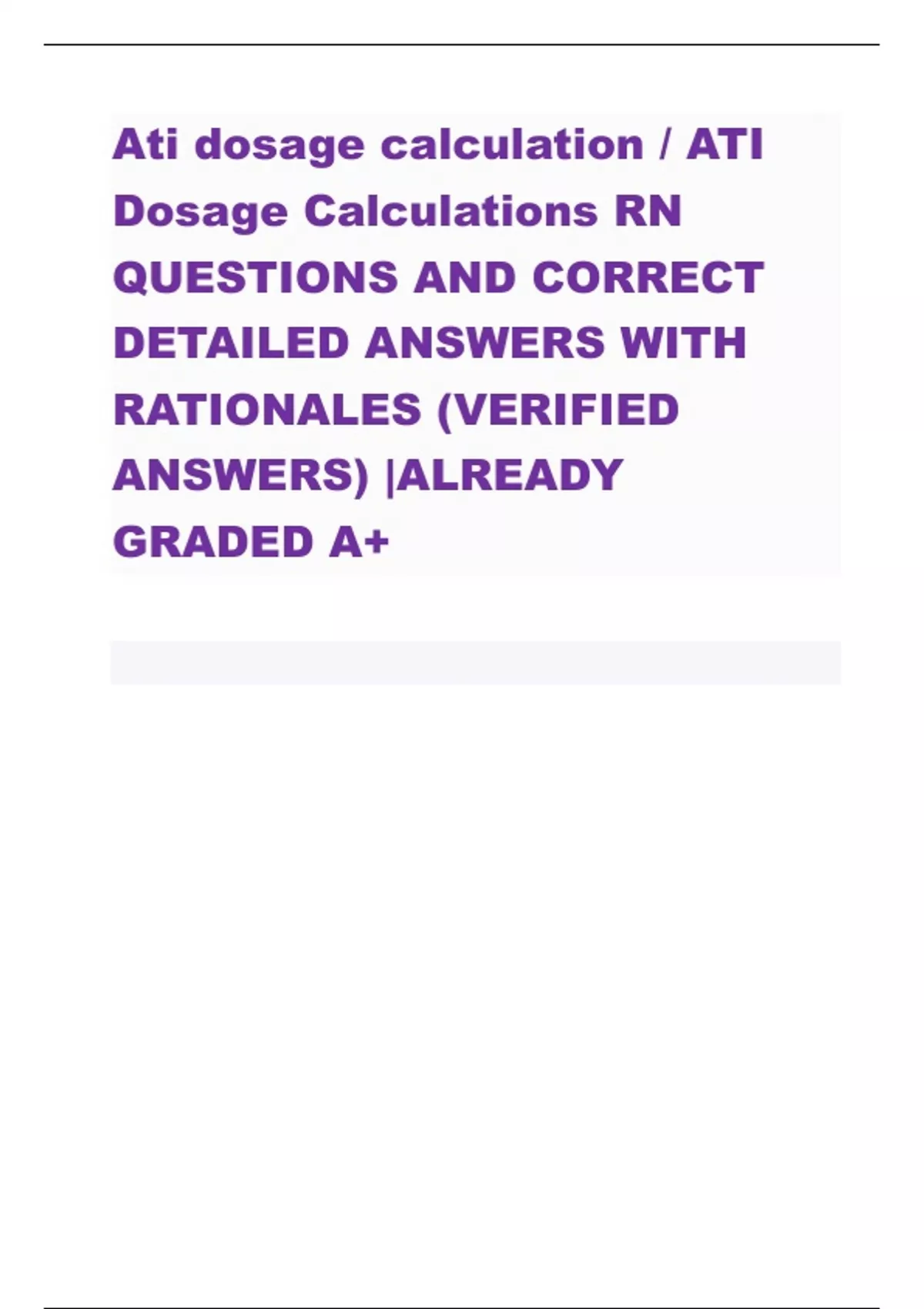 Ati dosage calculation / ATI Dosage Calculations RN QUESTIONS AND ...