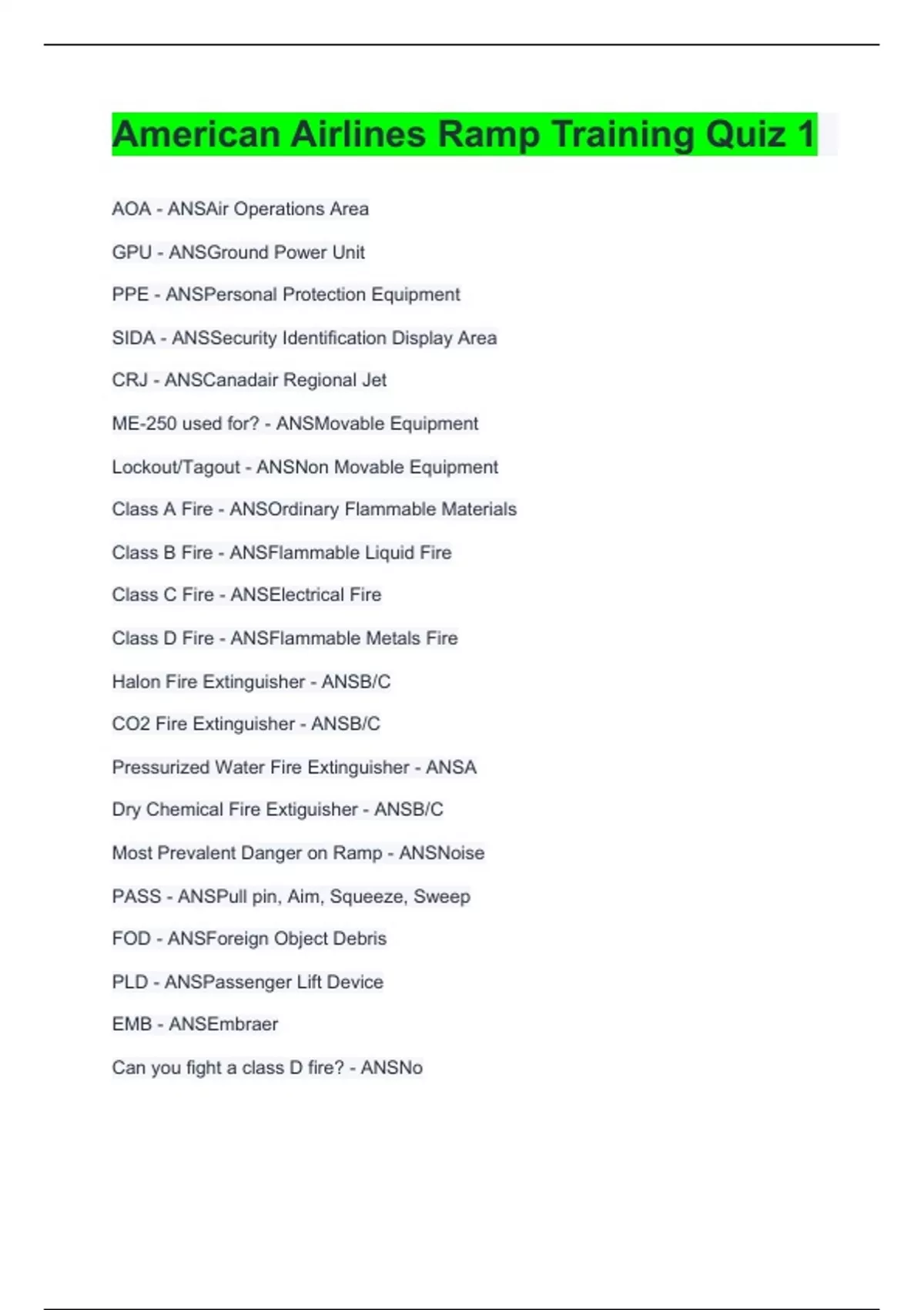 American Airlines Ramp Training Quiz 1 - Ramp - Stuvia US