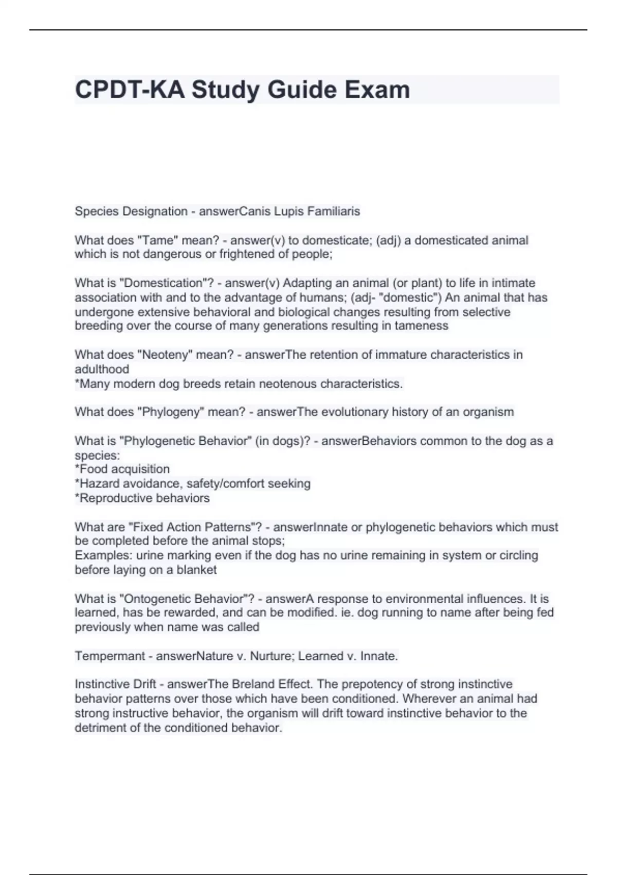 CPDT-KA Study Guide Exam Questions with correct Answers 2024 - CPDT-KA ...