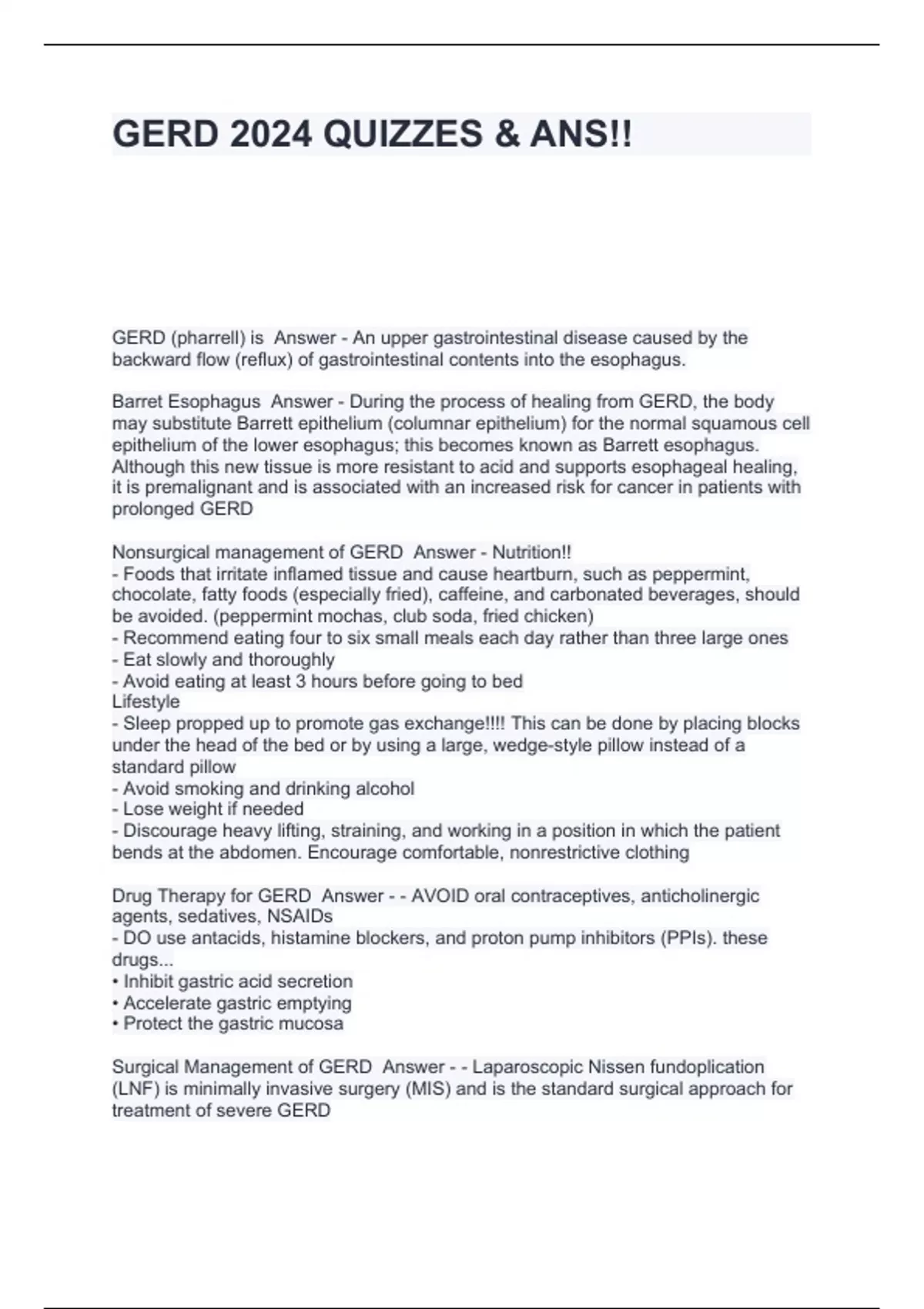 GERD 2024 QUIZZES & ANS!! - GERD - Stuvia US