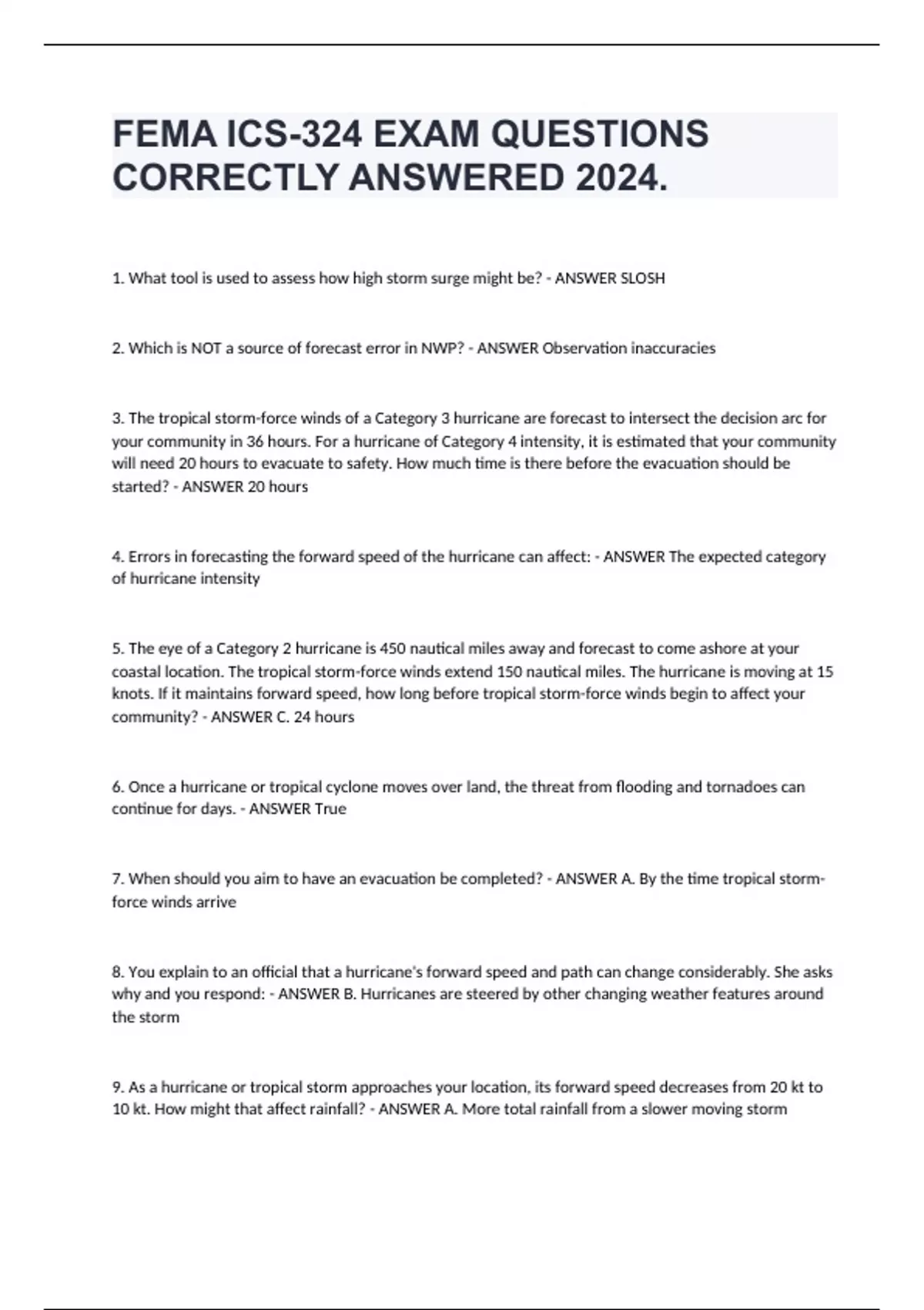 FEMA ICS-324 WRITTEN EXAM QUESTIONS CORRECTLY ANSWERED 2024. - Fema ...