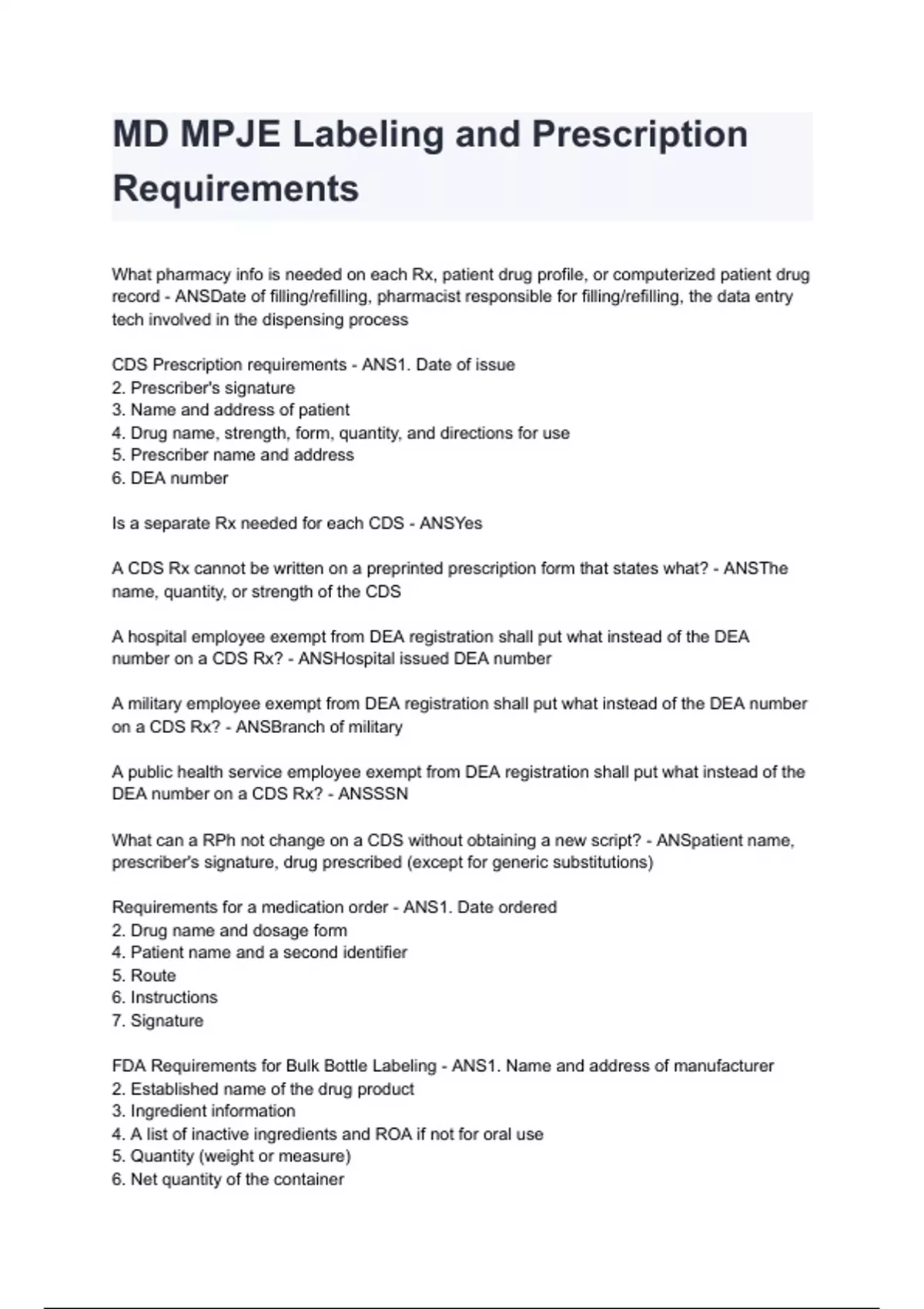 MD MPJE Labeling and Prescription Requirements 2024/2025 (100% verified ...