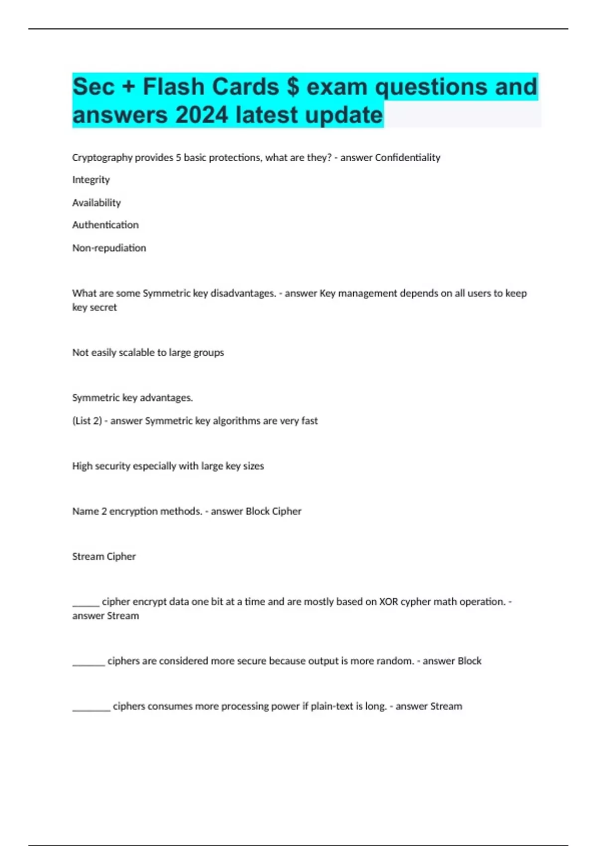 Sec + Flash Cards $ exam questions and answers 2024 latest update - Sec ...