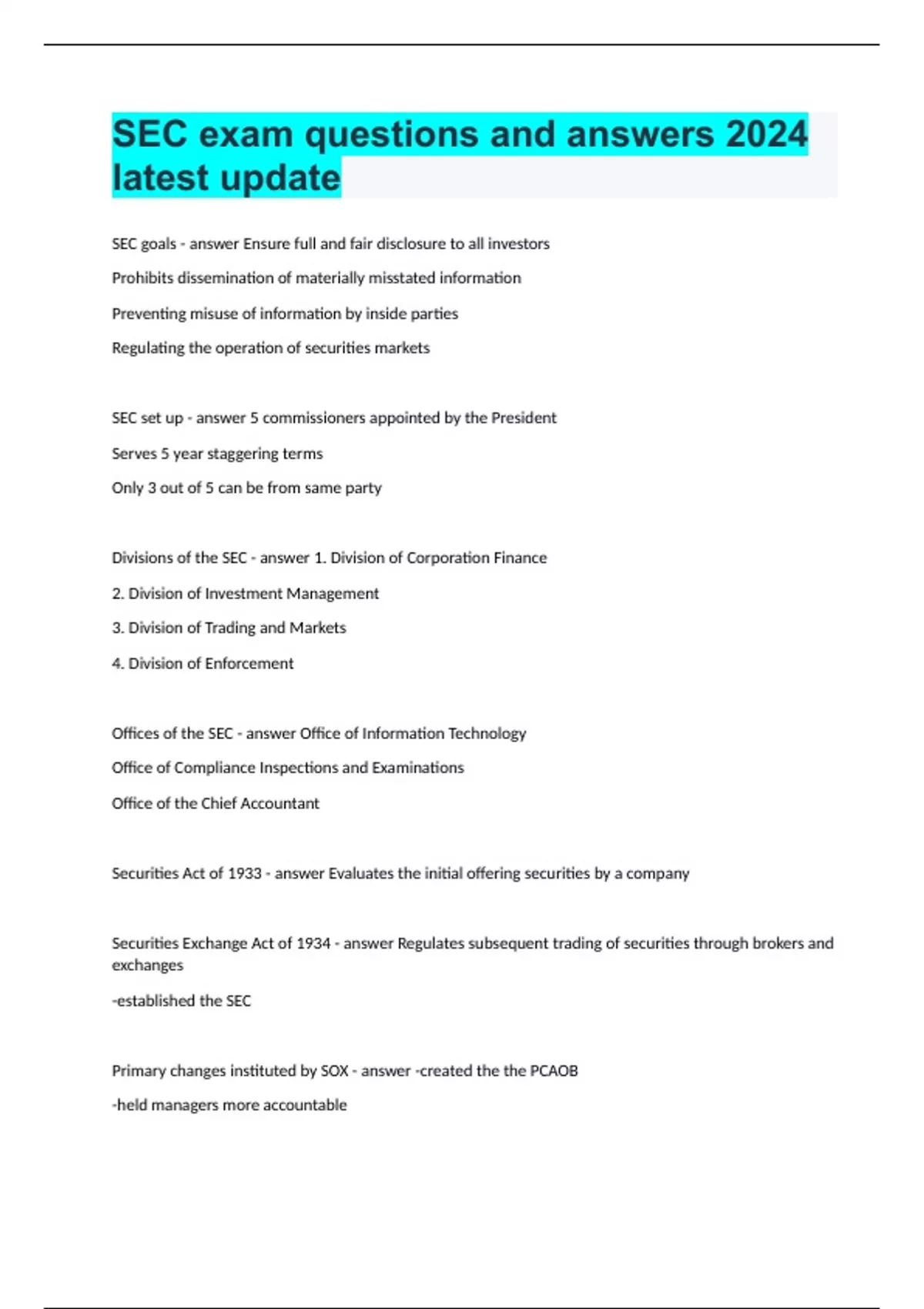 Sec Exam Questions And Answers 2024 Latest Update Sec Stuvia Us