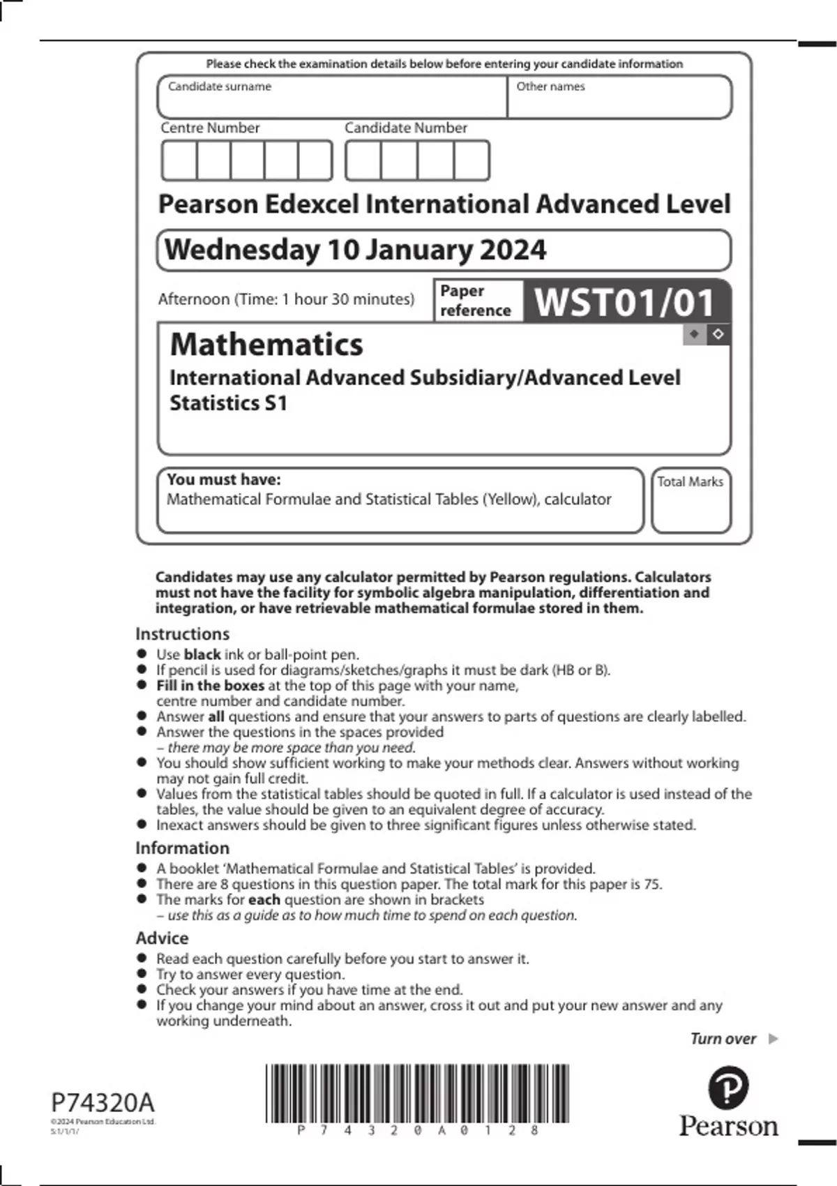 Pearson Edexcel A-Level Mathematics Paper 1 Advanced Subsidiary ...