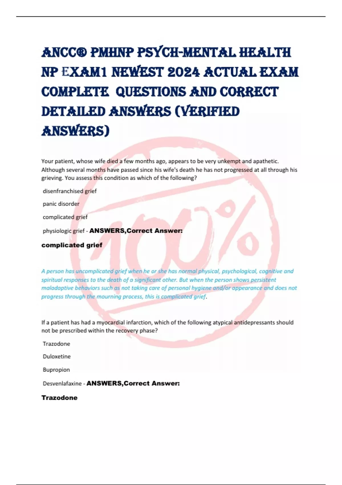 ANCC® PMHNP Psych-Mental Health NP EXAM1 NEWEST 2024 ACTUAL EXAM ...