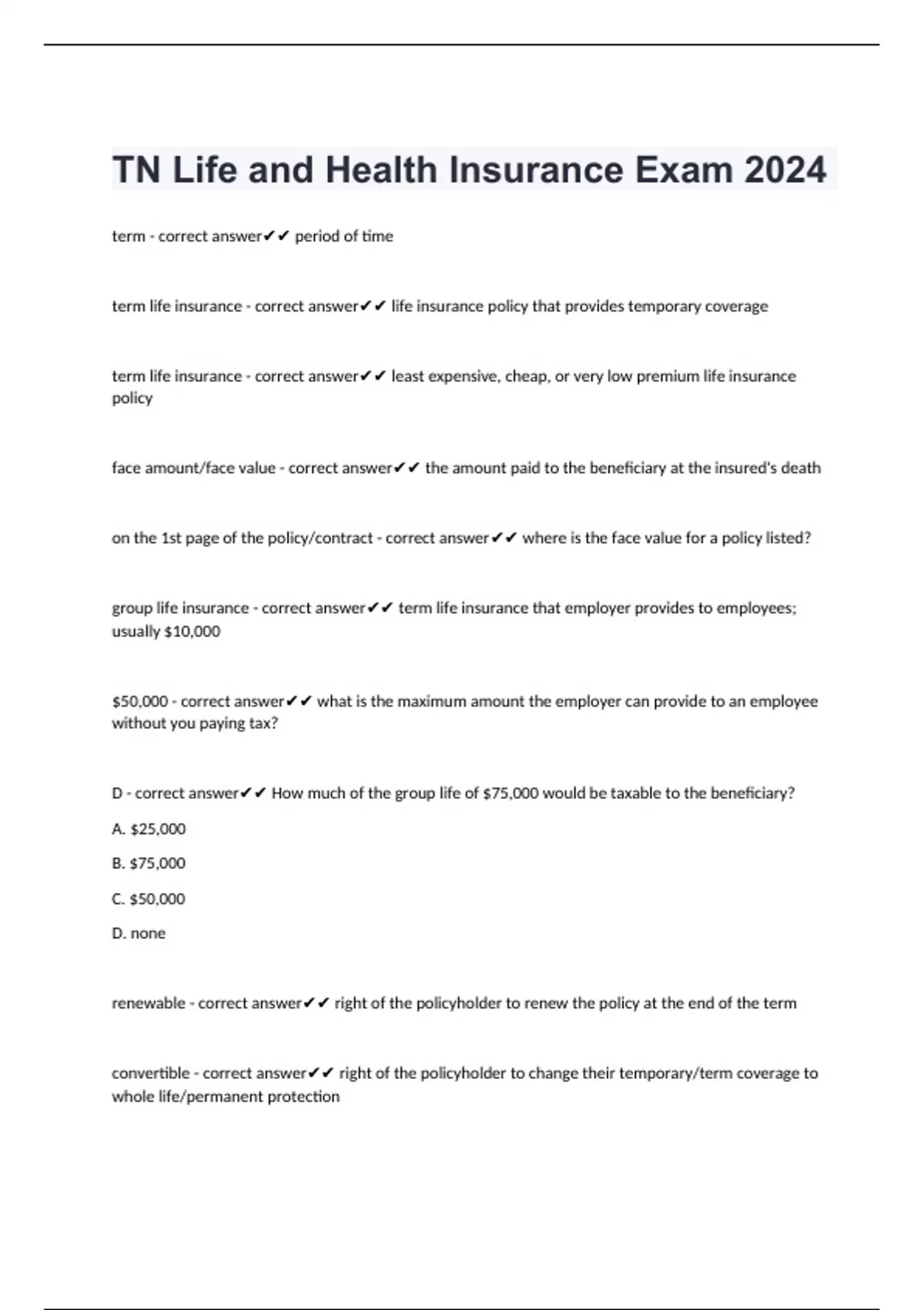 TN Life and Health Insurance Exam 2024 - TN Life and Health Insurance ...