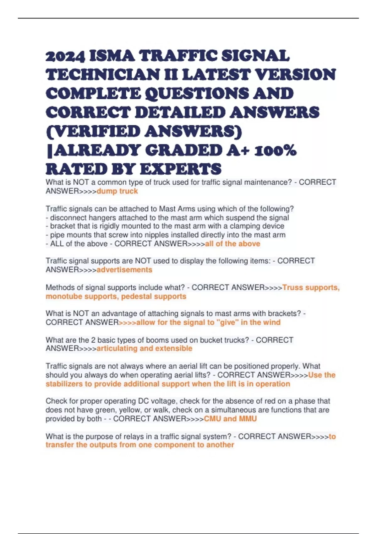 2024 ISMA TRAFFIC SIGNAL TECHNICIAN II LATEST VERSION COMPLETE ...