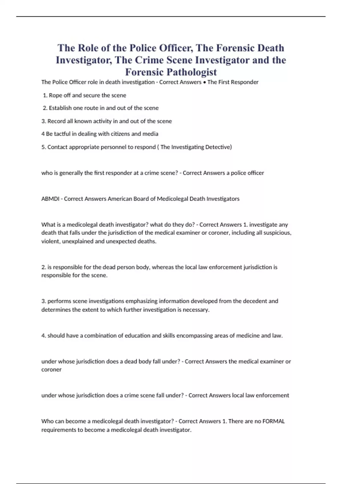 The Role of the Police Officer, The Forensic Death Investigator, The ...