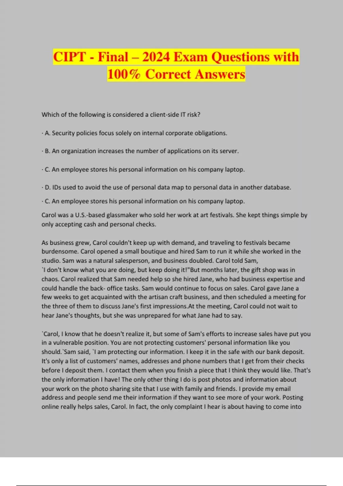 Cipt Final 2024 Exam Questions With 100 Correct Answers Cipt Stuvia Us