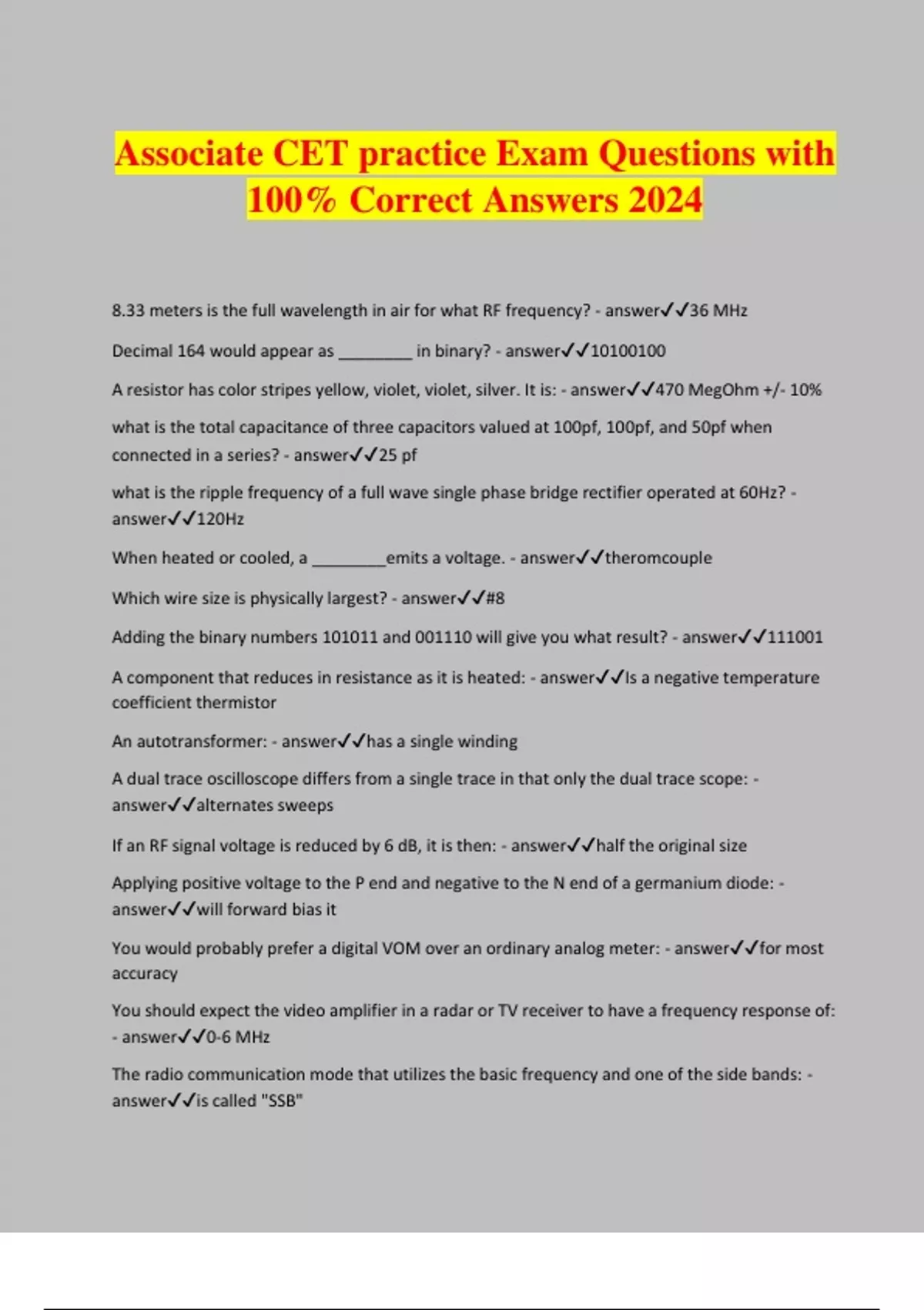 Associate Cet Practice Exam Questions With 100 Correct Answers 2024 Cet Stuvia Us