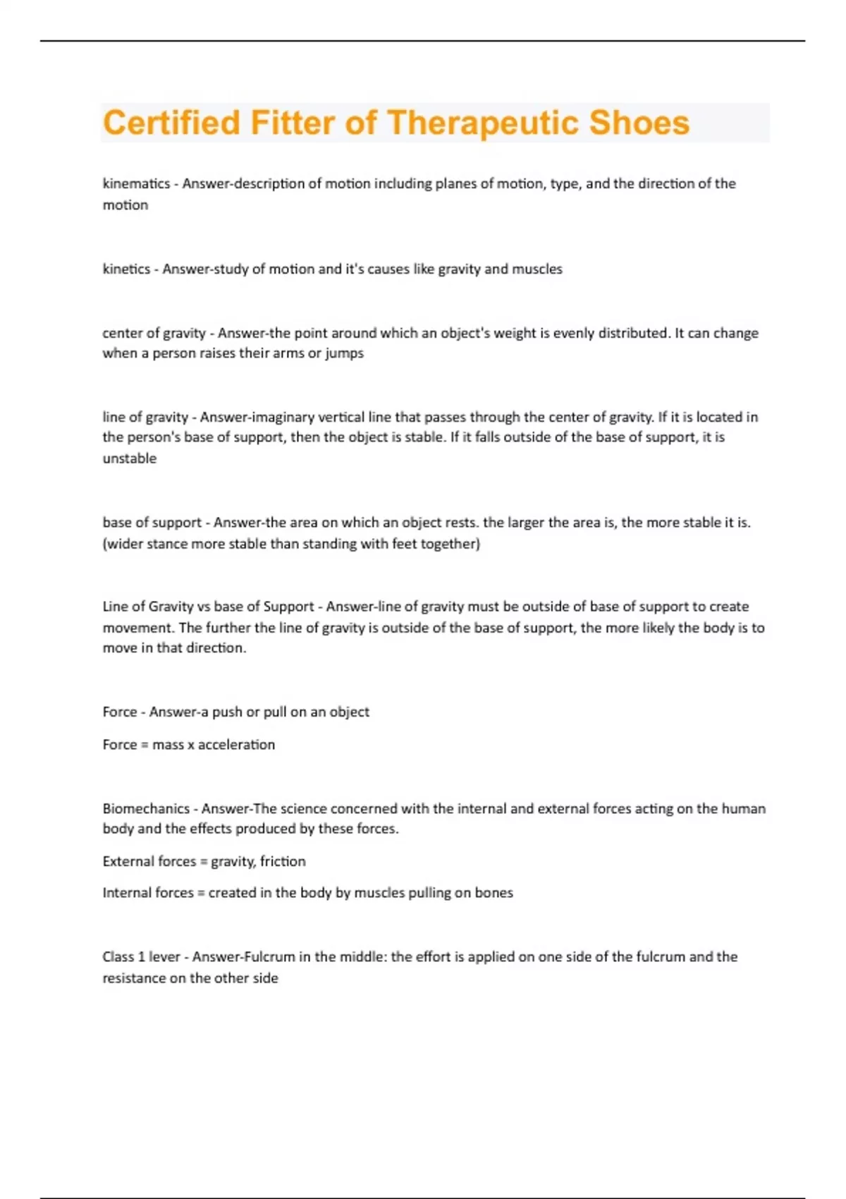 Certified Fitter of Therapeutic Shoes Questions With Complete Solutions ...