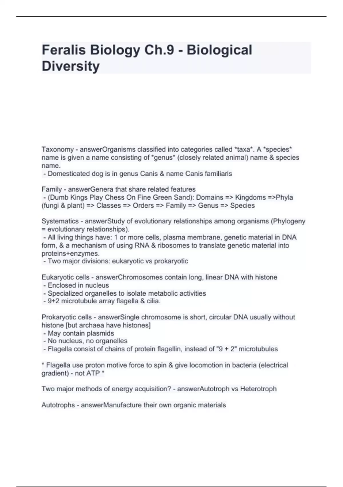Feralis Biology Ch questions with solutions - Feralis - Stuvia US