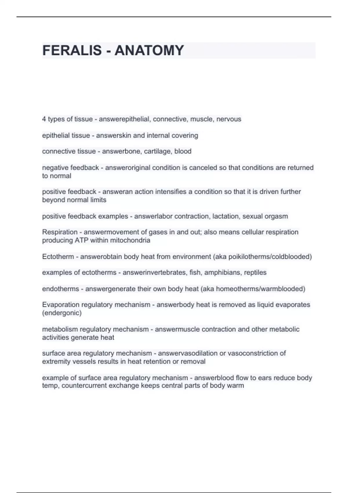 FERALIS Anatomy questions and answers 100% correct - Feralis - Stuvia US