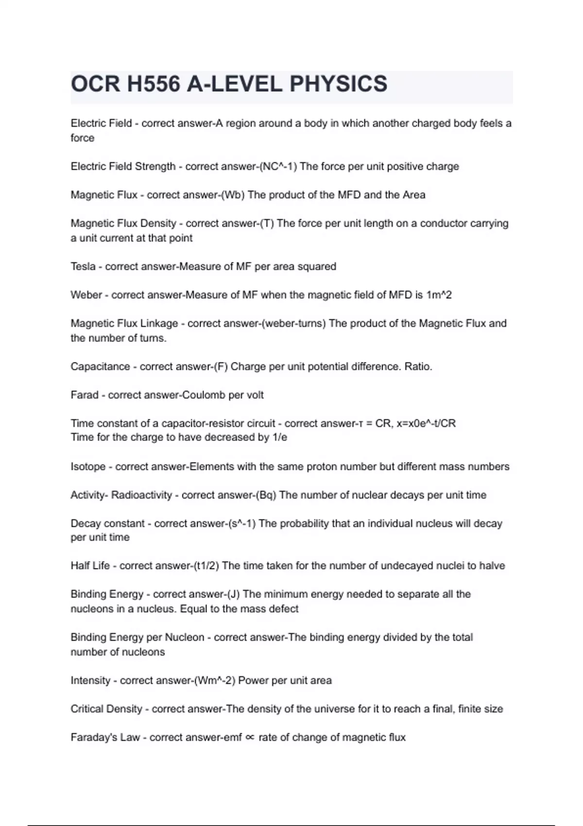 OCR H556 A-LEVEL PHYSICS Questions & answers - OCR H556 A-LEVEL PHYSICS - Stuvia US