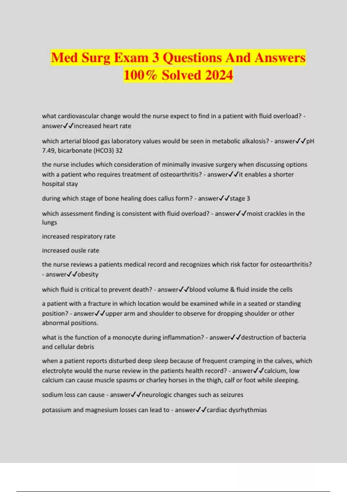 Med Surg Exam 3 Questions And Answers 100% Solved 2024 - Med Surg ...