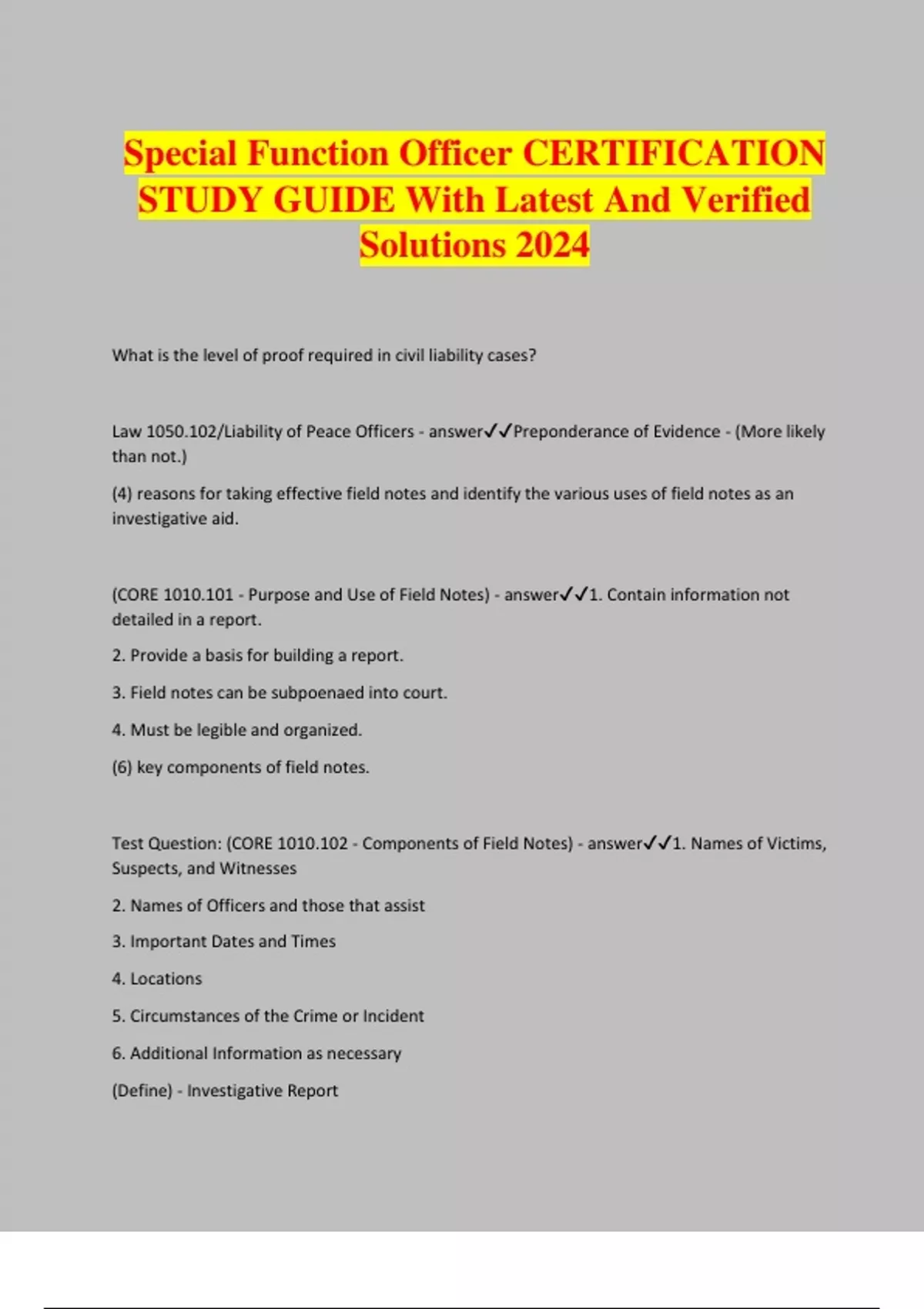 Special Function Officer Exam Bundle With Complete Solutions - Stuvia US