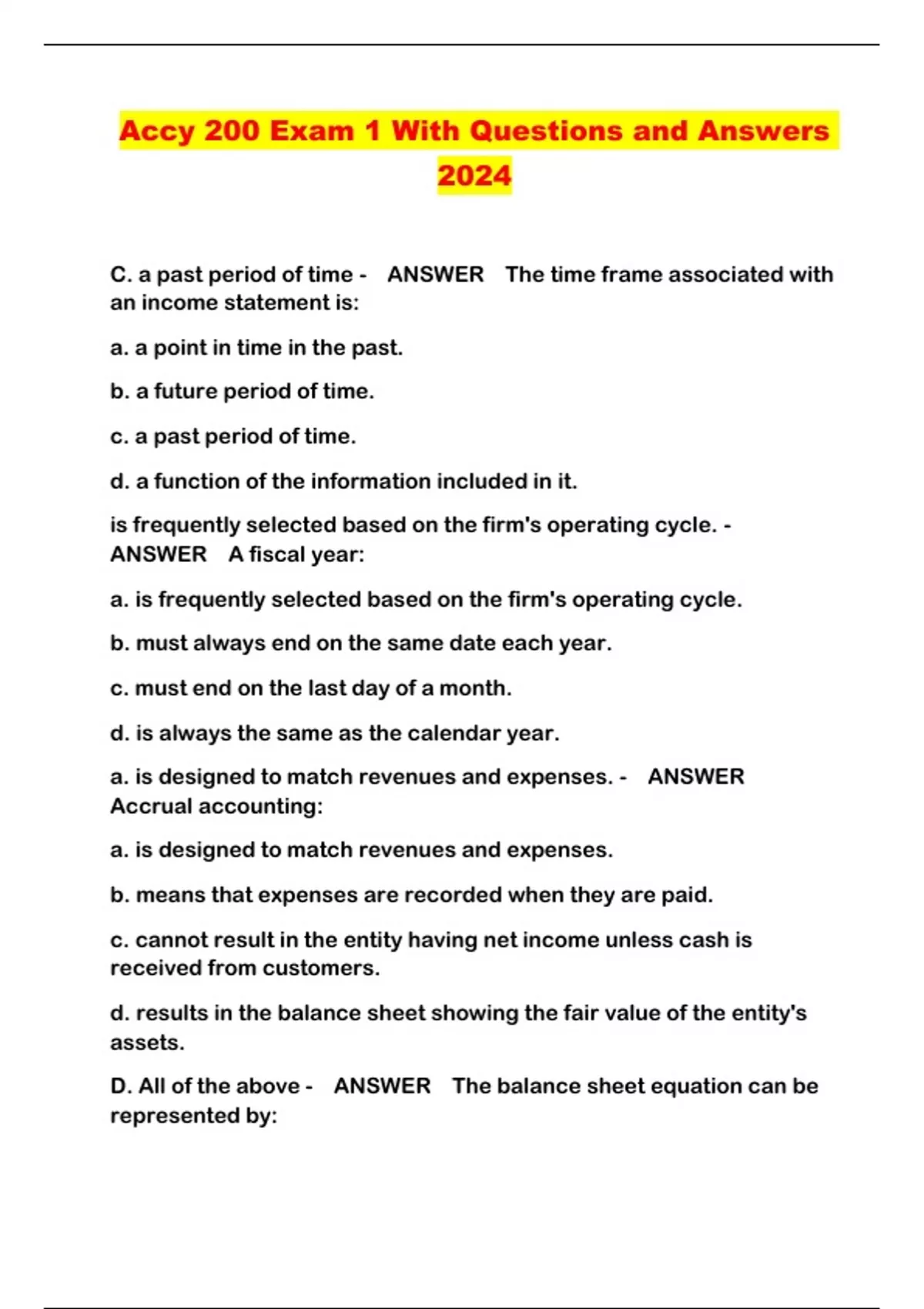 Accy 200 Exam 1 With Questions and Answers 2024 - Accy 200 - Stuvia US