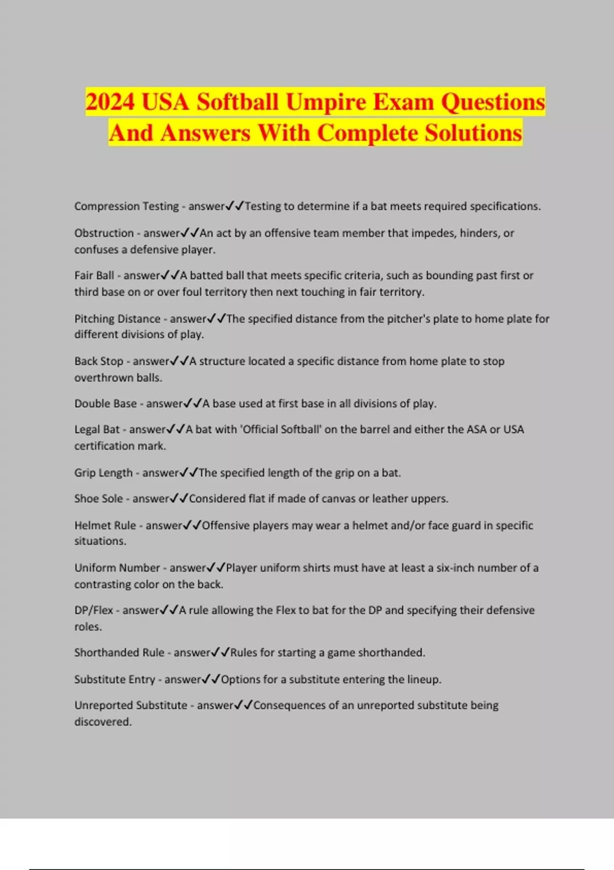 2024 USA Softball Umpire Exam Questions And Answers With Complete ...