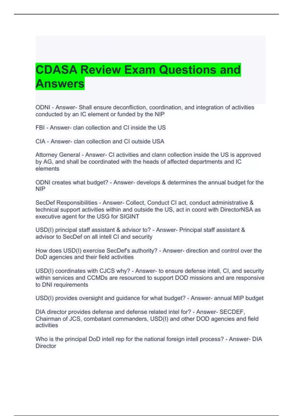 CDASA Review Exam Questions and Answers 2024 - Graded A - CDASA - Stuvia US