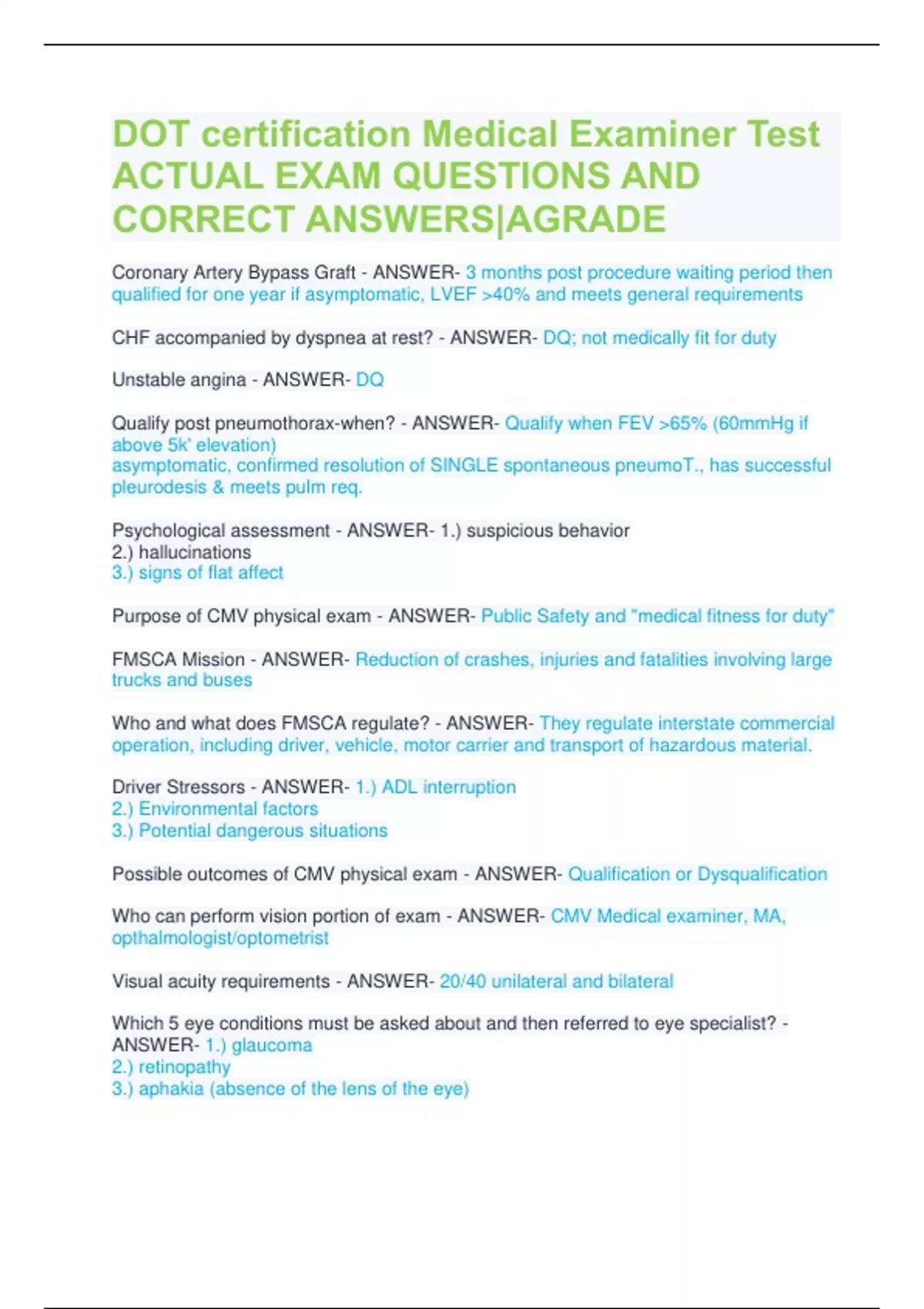 BUNDLE FOR DOT certification 2024 Exam With Answers - Stuvia US