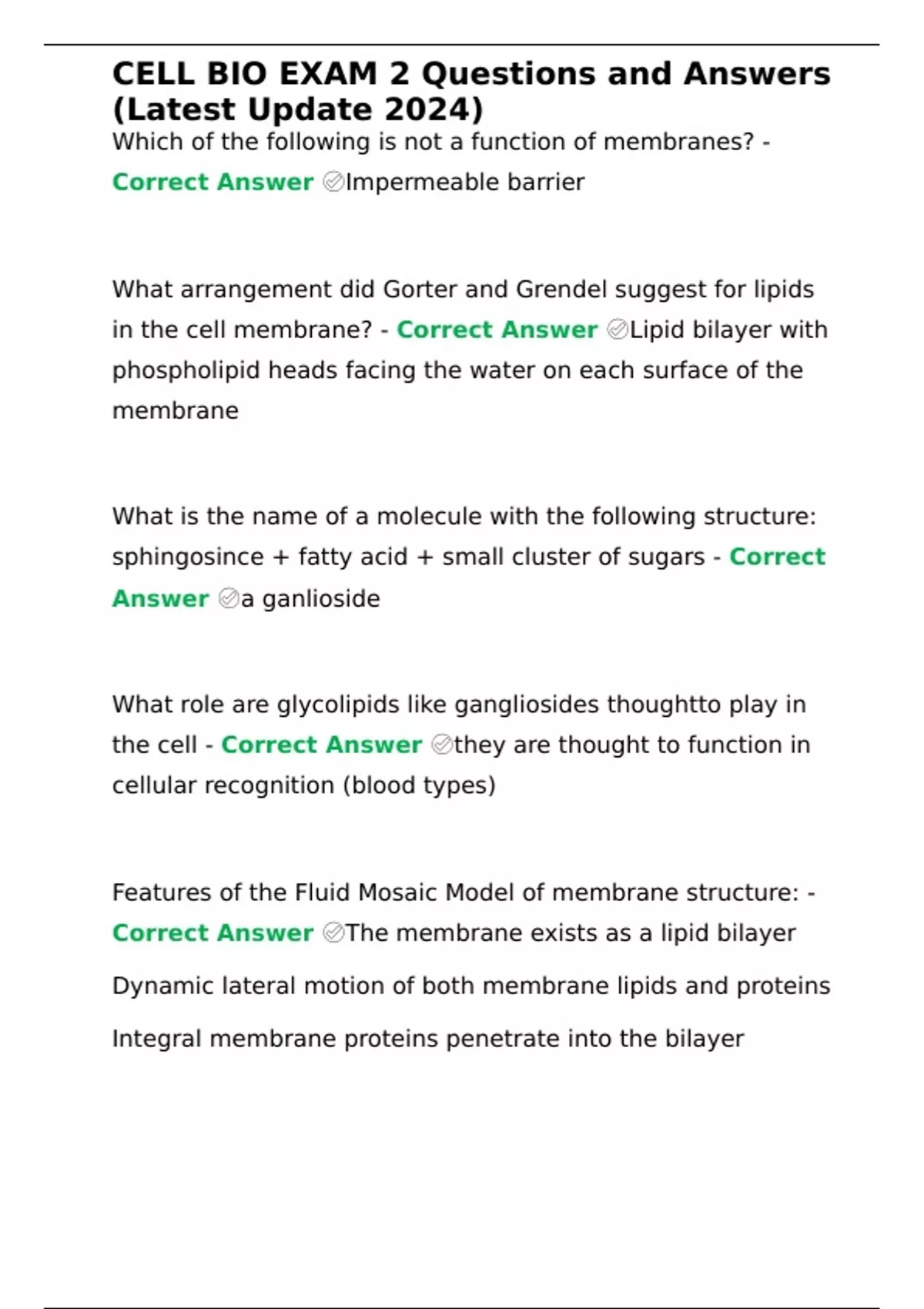 CELL BIO EXAM 2 Questions and Answers (Latest Update 2024) - CELL BIO ...