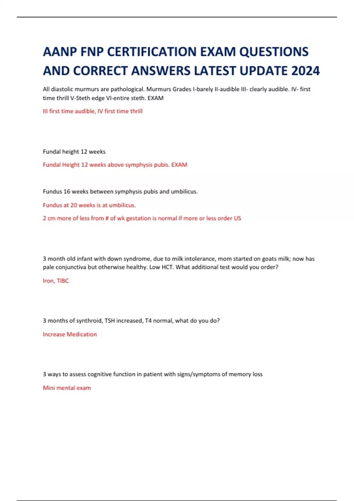 Aanp Fnp Certification Exam Questions And Correct Answers Latest Update 2024 Aanp Fnp